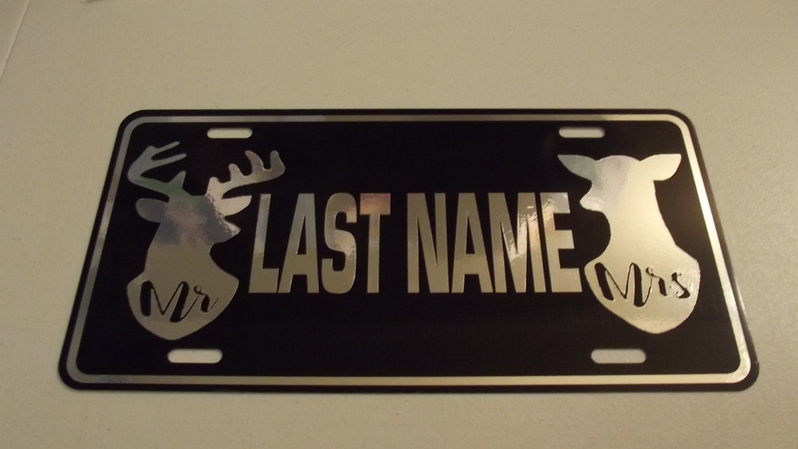 Mr And Mrs Buck And Doe Last Name Chrome On Black License Etsy