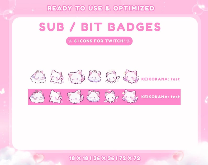 Cat Sub Badges for Twitch Stream | Kawaii Animal Bit Icons (digital ...