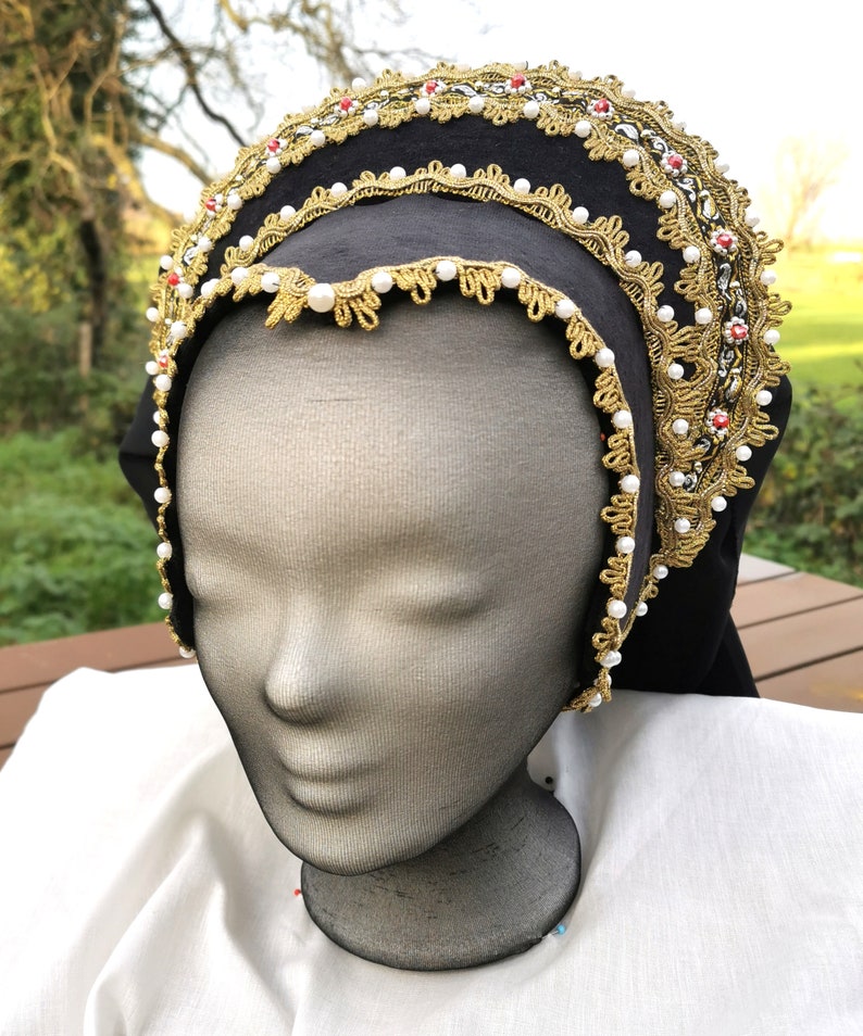 French Hood Anne Boleyn Tudors Black French Hood | Etsy