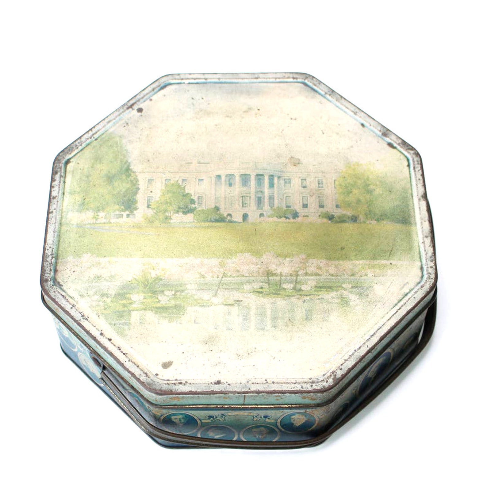 Vintage Loose wiles Co. WHITE HOUSE Biscuit Tin Litho 1933 Presidents ...