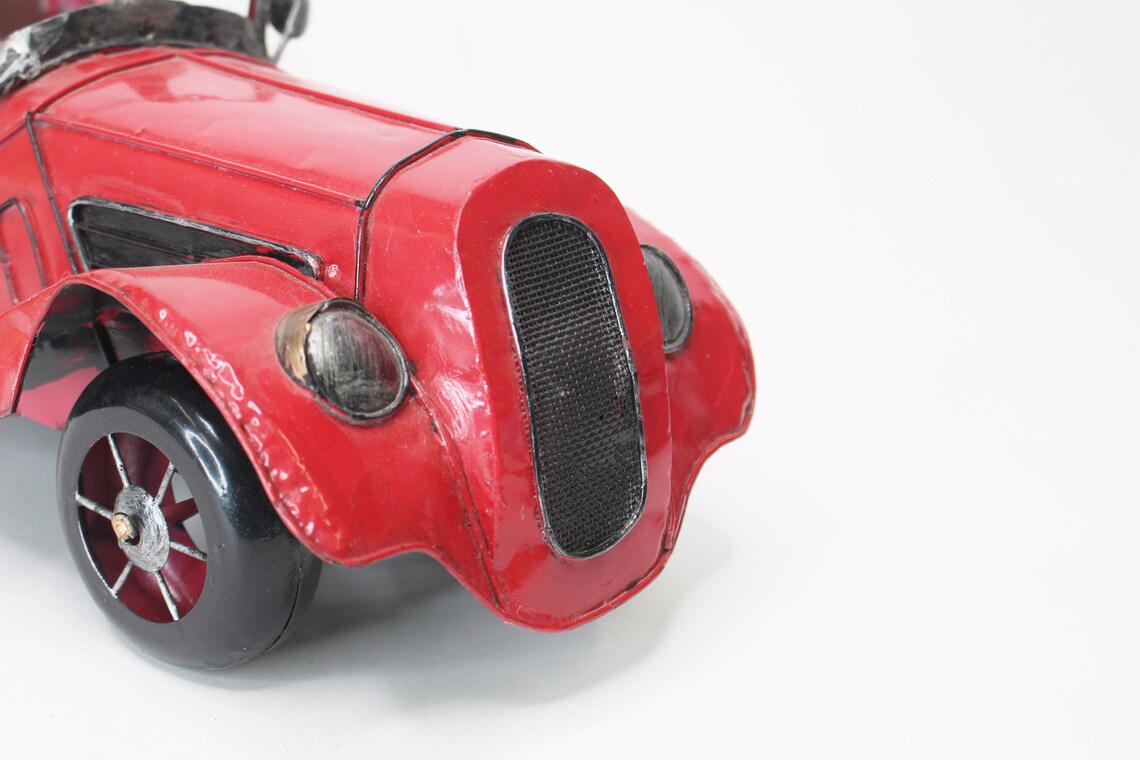 Vintage Handmade Tin Car Red Classic Convertible Model 13 X | Etsy