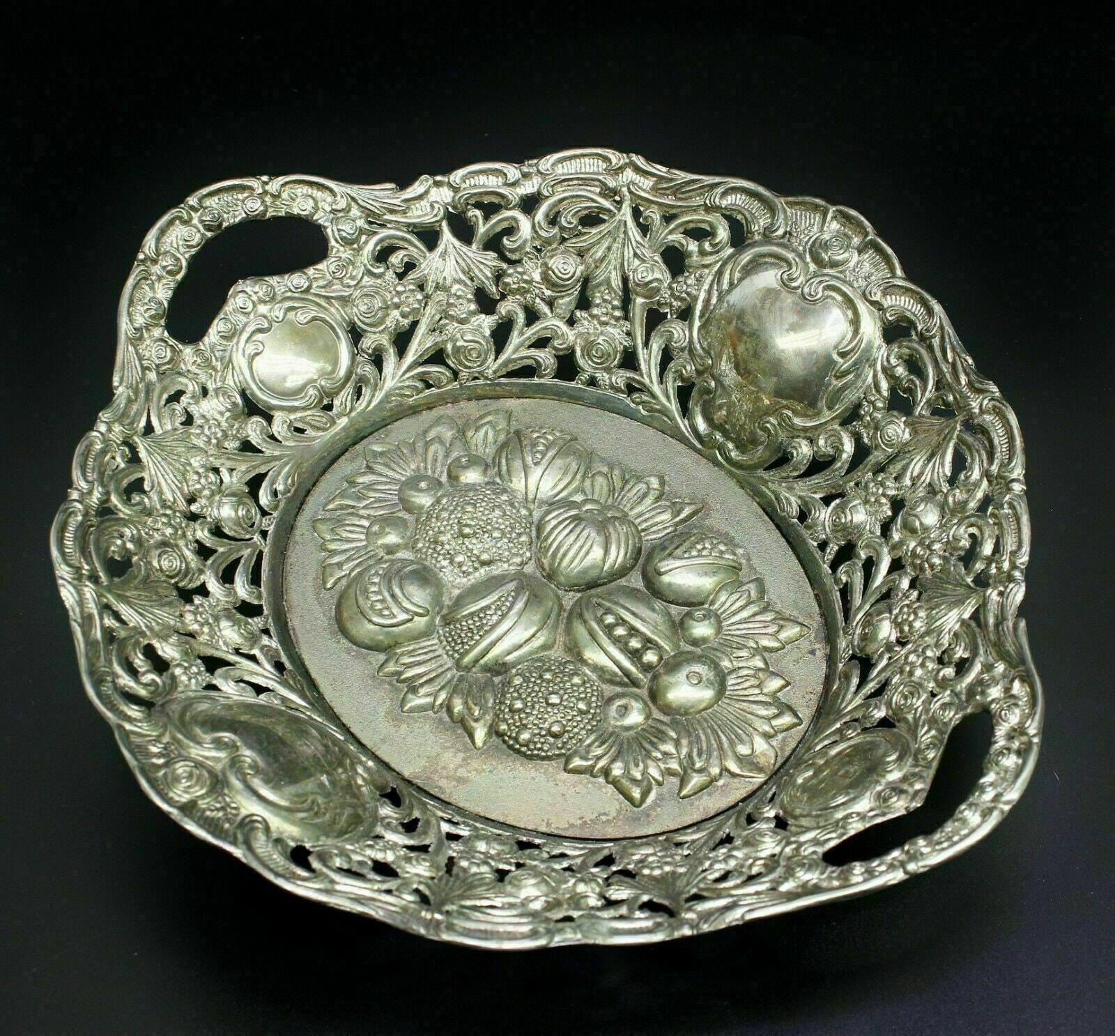 Antique Reticulated Metal Fruit Bowl Centerpiece Double Handle | Etsy