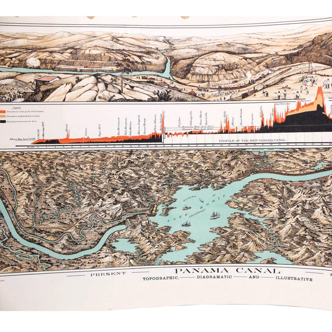 Panama Canal Topographic Map 1903 by Millroy & Beverstock Antique ...