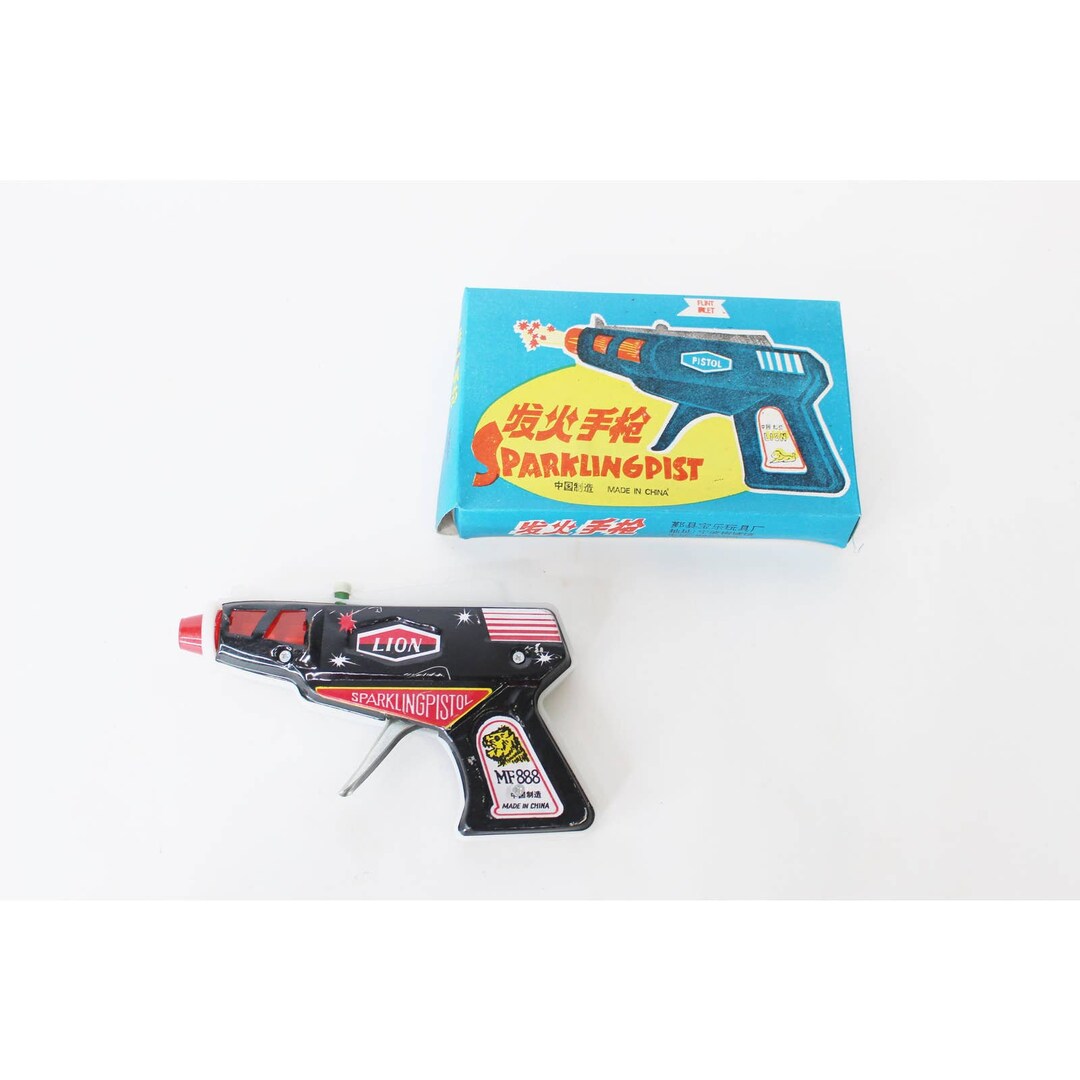 Vintage Sparkling Pistol Tin Toy Space Age Ray Gun With Box New Old ...