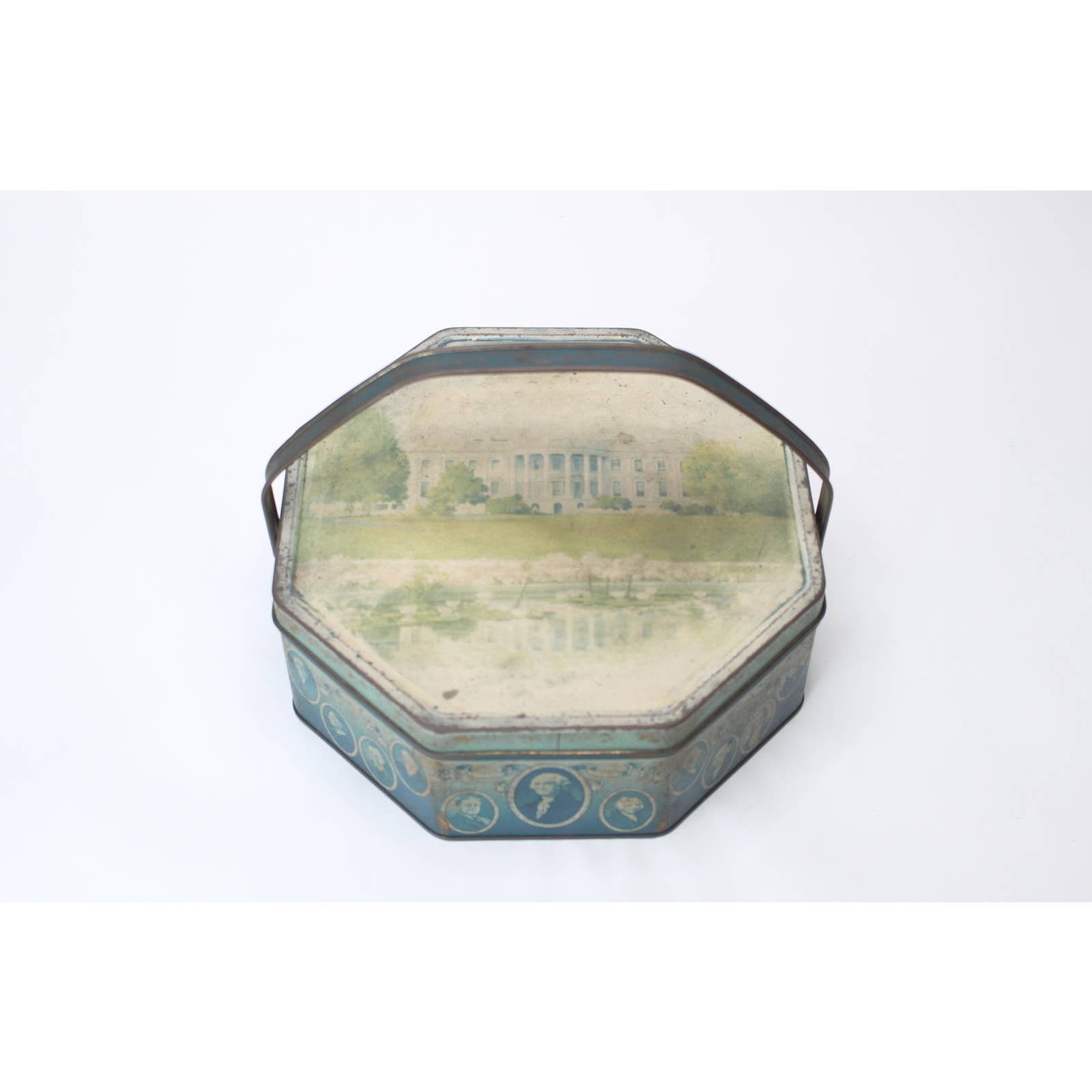 Vintage Loose wiles Co. WHITE HOUSE Biscuit Tin Litho 1933 Presidents ...
