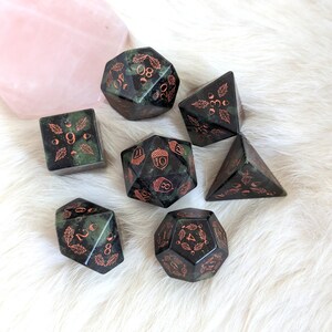 Acorn and Oak Jasper Gemstone Dnd Dice Set, Polyhedral Dice, D&D Dice ...