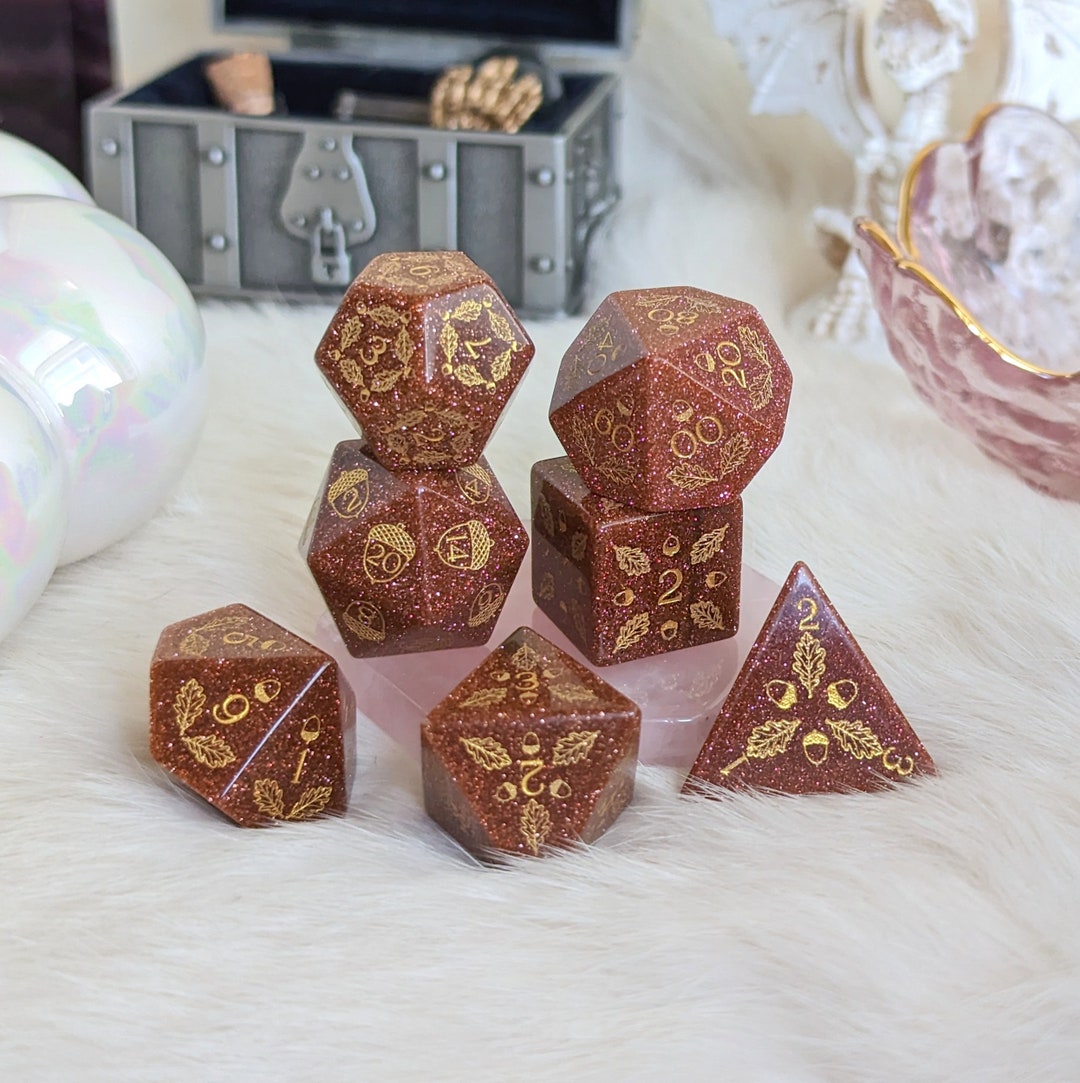 Acorn and Oak Goldstone Dnd Dice Set, Polyhedral Dice, D&D Dice ...