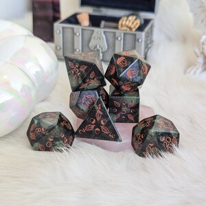 Acorn and Oak Jasper Gemstone Dnd Dice Set, Polyhedral Dice, D&D Dice ...