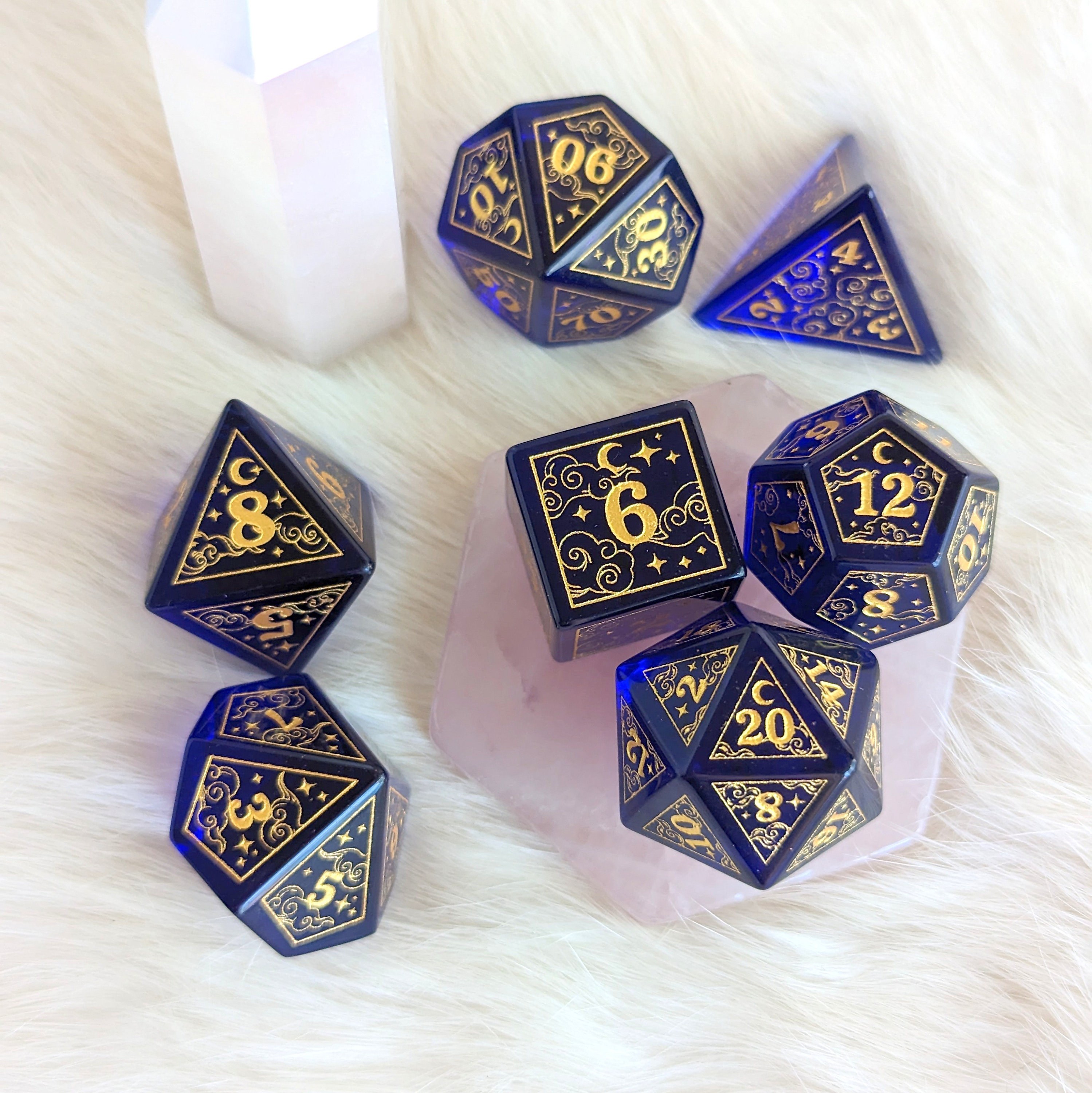 Dreamy Indigo Glass Dnd Dice Set, Polyhedral D&D Dice, Dungeons and ...