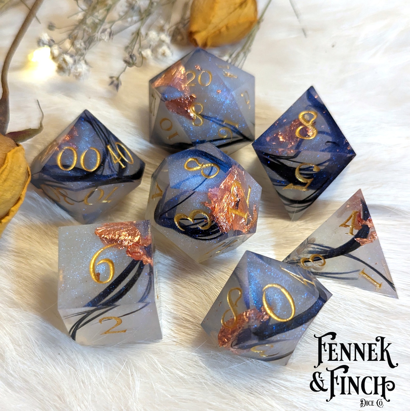 Feather Fall - 7 Piece Sharp Edge Dnd Dice Set. Dungeons and Dragons, D ...