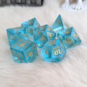 Dreamy Blue Glass Dice Set | Celestial Dnd Dice With Gold Clouds, Moons ...