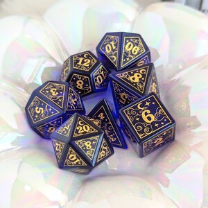 Dreamy Indigo Glass Dnd Dice Set, Polyhedral D&D Dice, Dungeons and ...