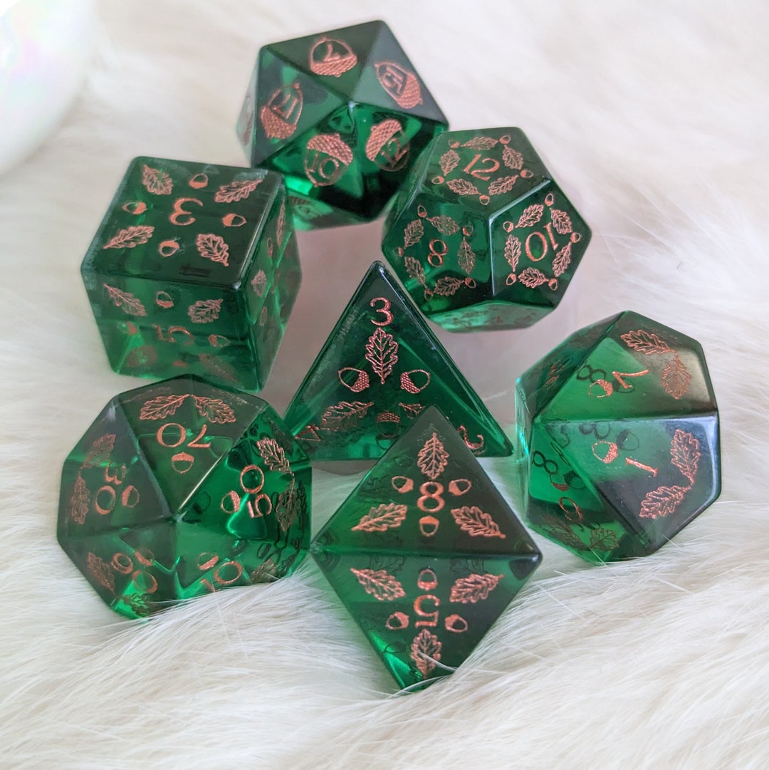 Acorn and Oak Green Glass Dnd Dice Set, Polyhedral Dice, D&D Dice ...