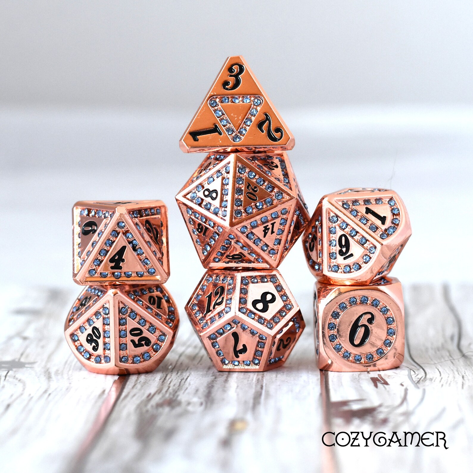 Sapphires and Copper Dnd 7pc Dice Set Blue Rhinestones on - Etsy