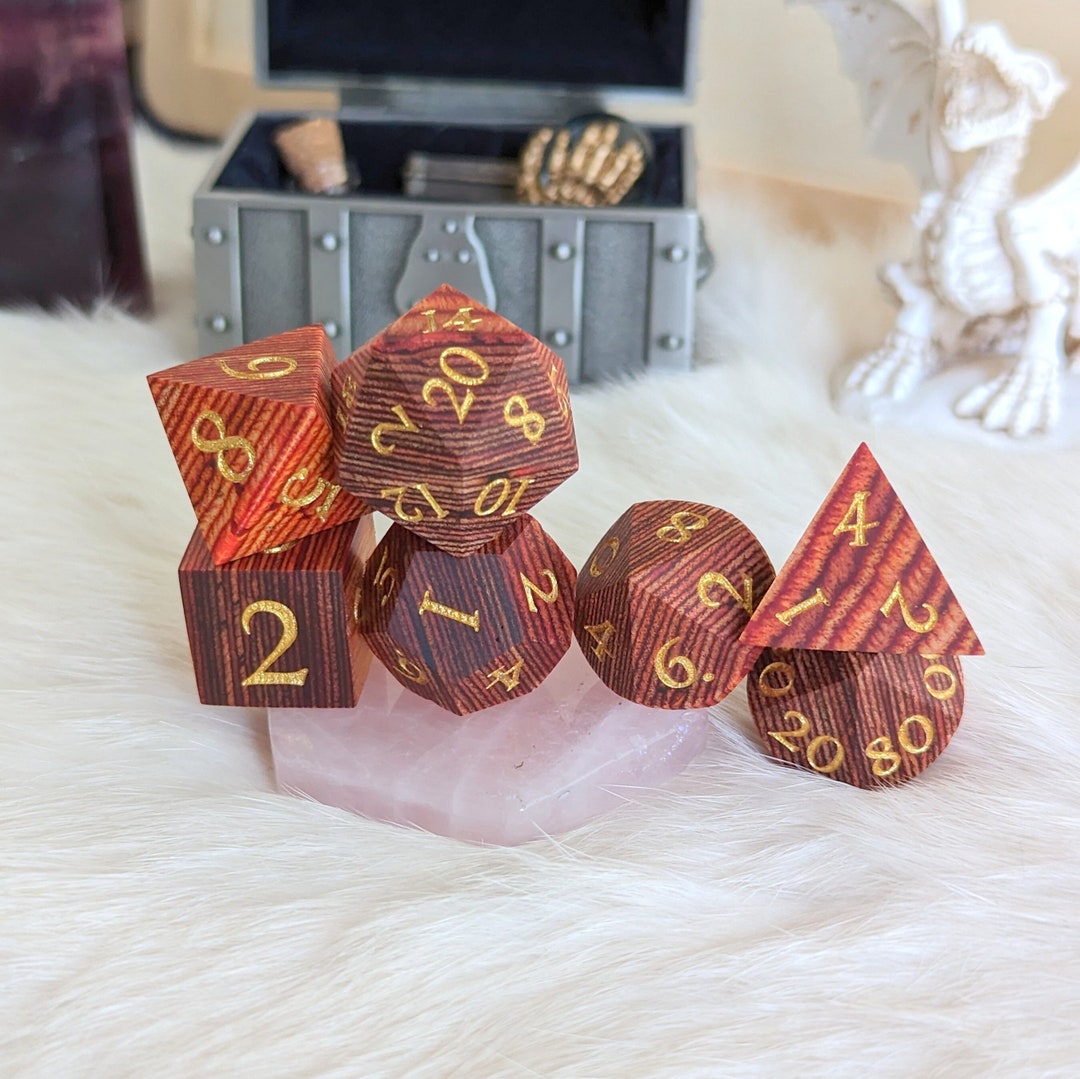 Red and Brown Stripe Wood Dnd Dice Set, Polyhedral Dice, D&D Dice ...