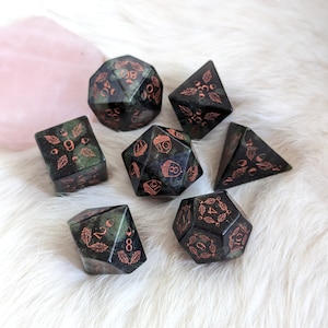 Acorn and Oak Jasper Gemstone Dnd Dice Set, Polyhedral Dice, D&D Dice ...