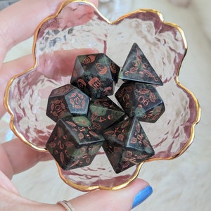 Acorn and Oak Jasper Gemstone Dnd Dice Set, Polyhedral Dice, D&D Dice ...