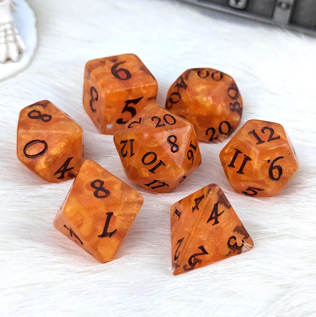 Shimmering Pumpkin Dice Set: 7-piece Polyhedral Autumn TTRPG - Etsy