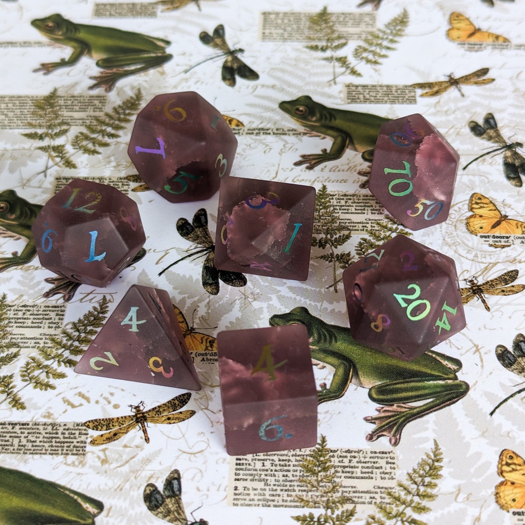 Burgundy Crackled Glass Dnd Dice Set, Polyhedral Dice, D&D Dice ...