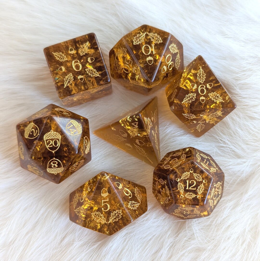 Acorn and Oak Lightning Glass Dnd Dice Set Polyhedral Dice - Etsy