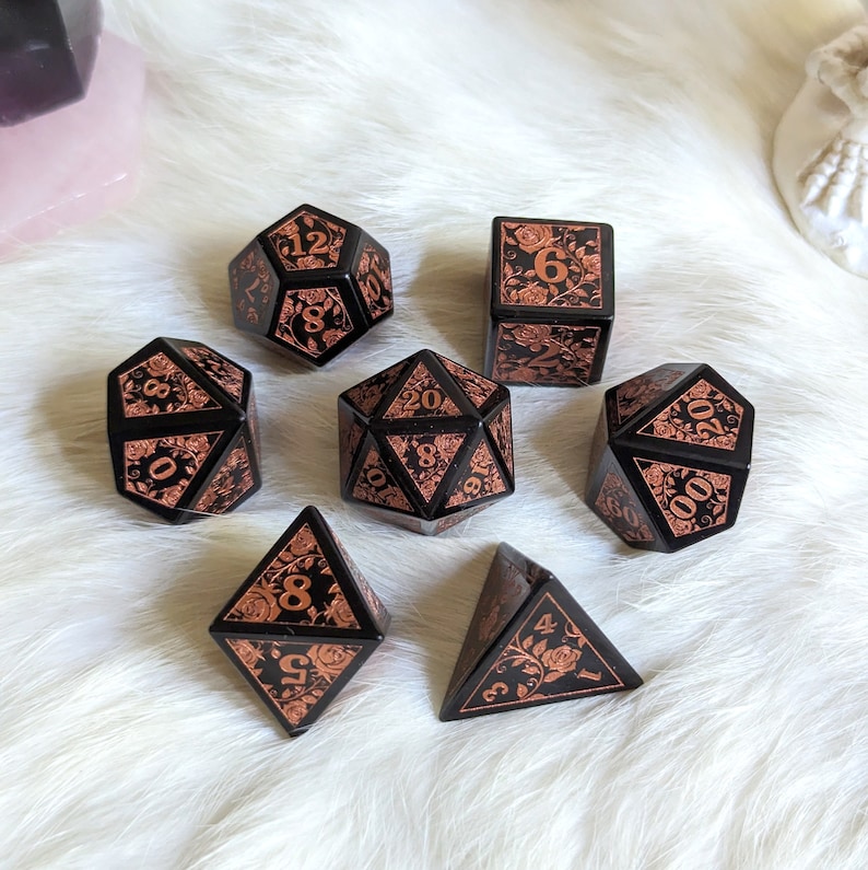 Obsidian Rose Dnd Dice Set, Polyhedral D&D Dice, Dungeons and Dragons ...