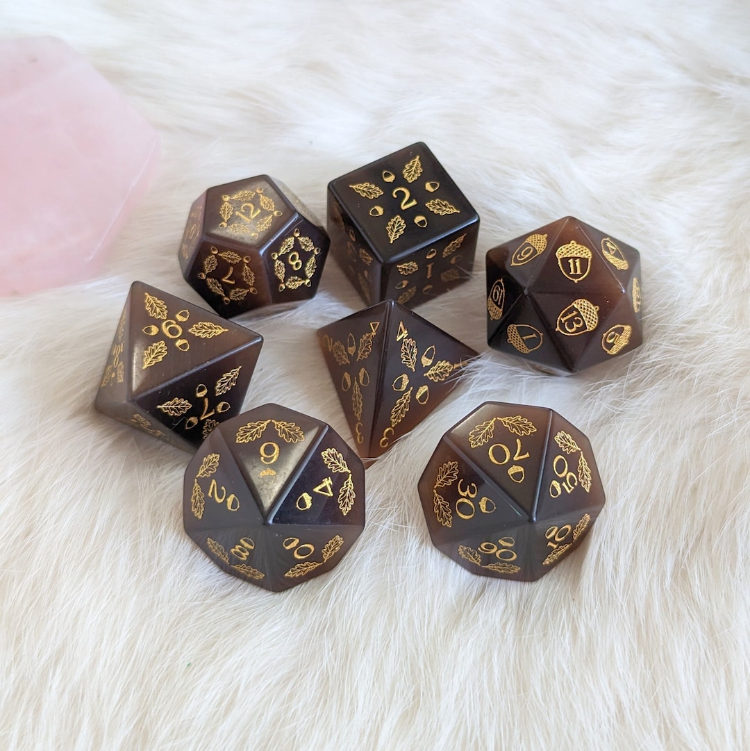 Acorn Oak Cat's Eye Glass Dice Set: Dnd RPG Polyhedral Dice - Etsy