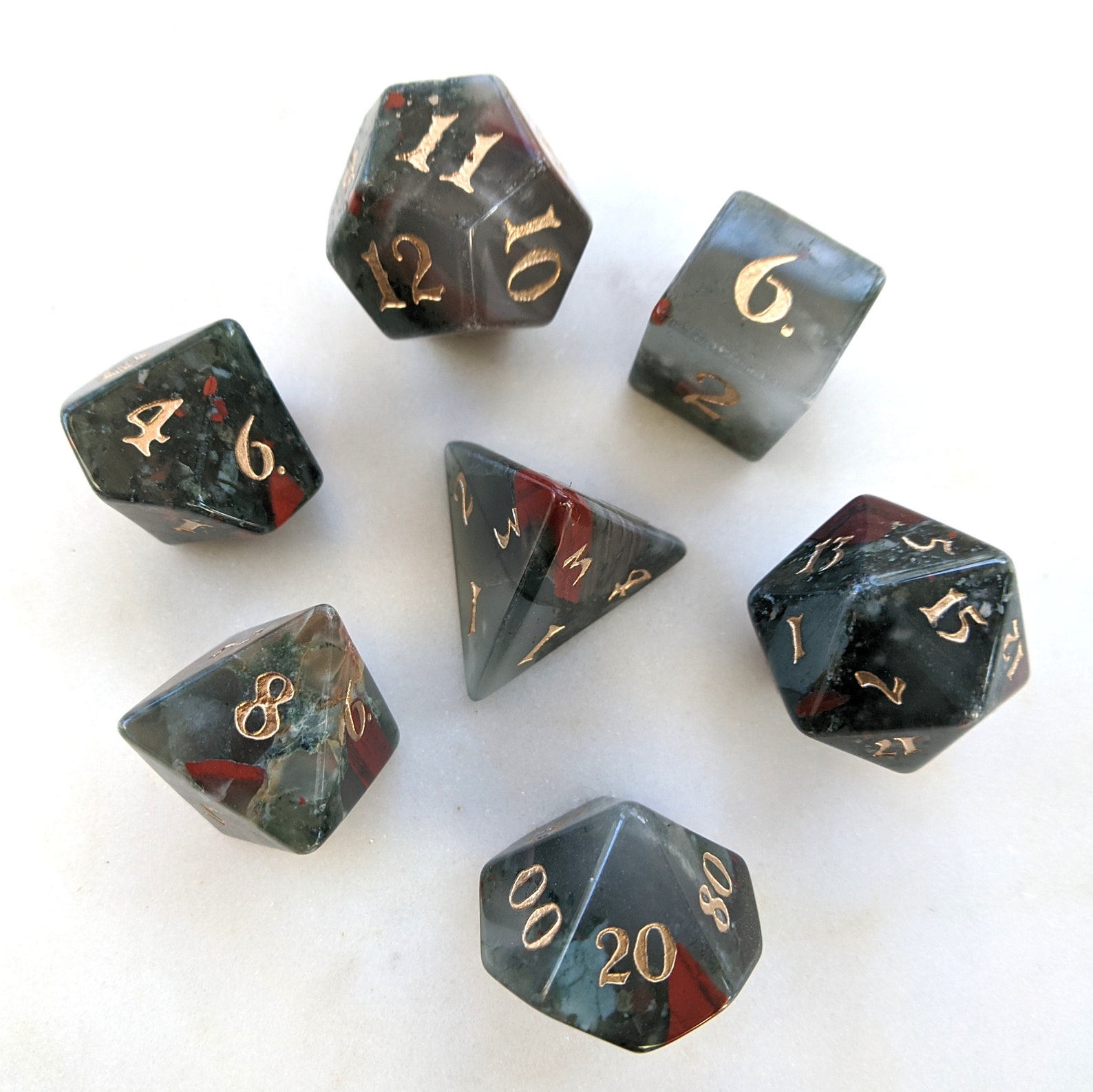 Bloodstone Gemstone DnD Dice Set Polyhedral dice D&D dice | Etsy
