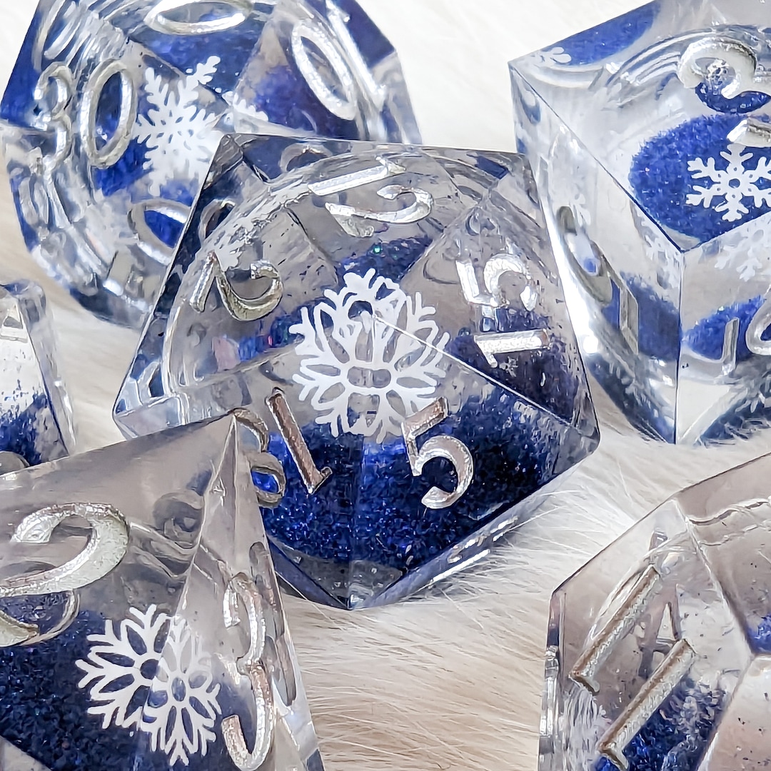 Snowflake Liquid Core Dnd Dice Set: Sharp Edge Polyhedral Dice - Etsy