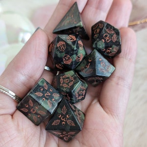 Acorn and Oak Jasper Gemstone Dnd Dice Set, Polyhedral Dice, D&D Dice ...