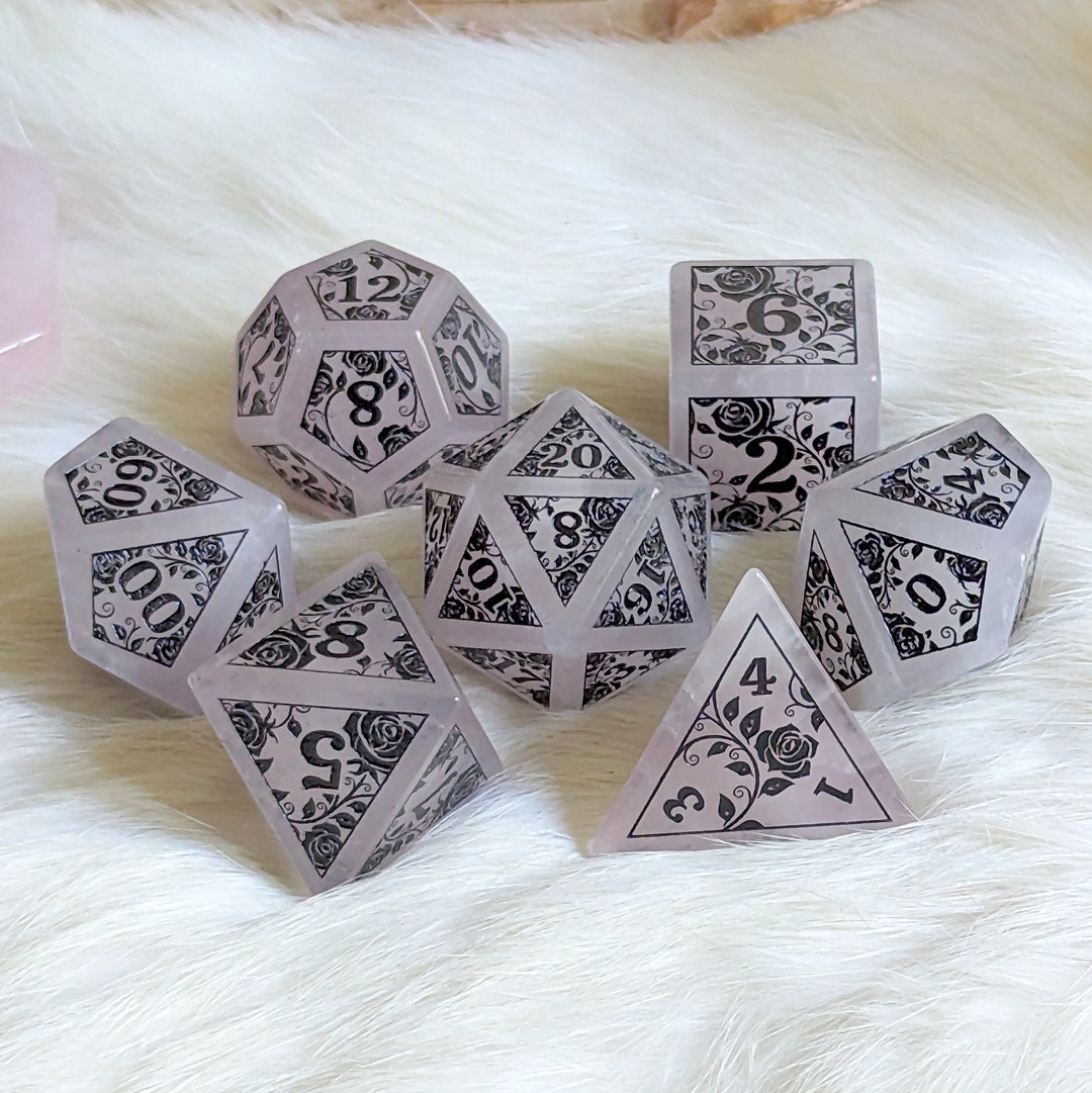 Roses on Quartz Dnd Dice Set: Etched Rose & Vine Polyhedral Dice - Etsy