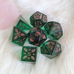 Acorn and Oak Green Glass Dnd Dice Set, Polyhedral Dice, D&D Dice ...