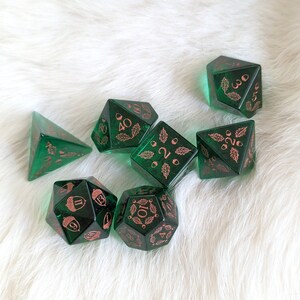 Acorn and Oak Green Glass Dnd Dice Set, Polyhedral Dice, D&D Dice ...