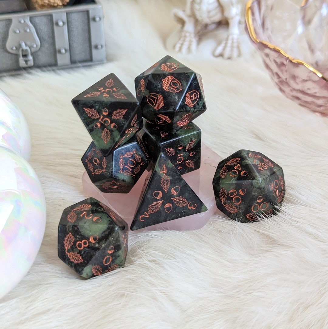 Acorn and Oak Jasper Gemstone Dnd Dice Set, Polyhedral Dice, D&D Dice ...