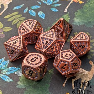 Sapphires and Copper Dnd 7pc Dice Set, Blue Rhinestones on Copper ...