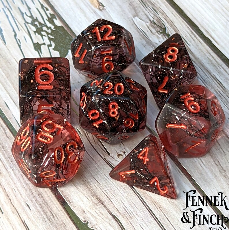 Weaver Dice Set: Rose Pink Resin, Copper Foil - Dnd Polyhedral Dice ...