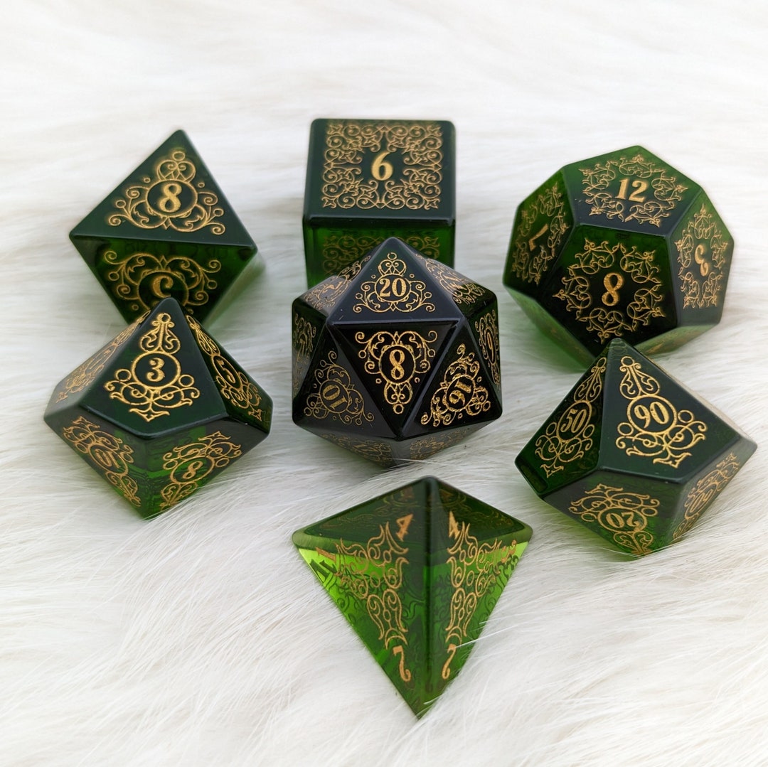 Garden Gate Green Glass Gemstone Dnd Dice Set, Polyhedral Dice, D&D ...