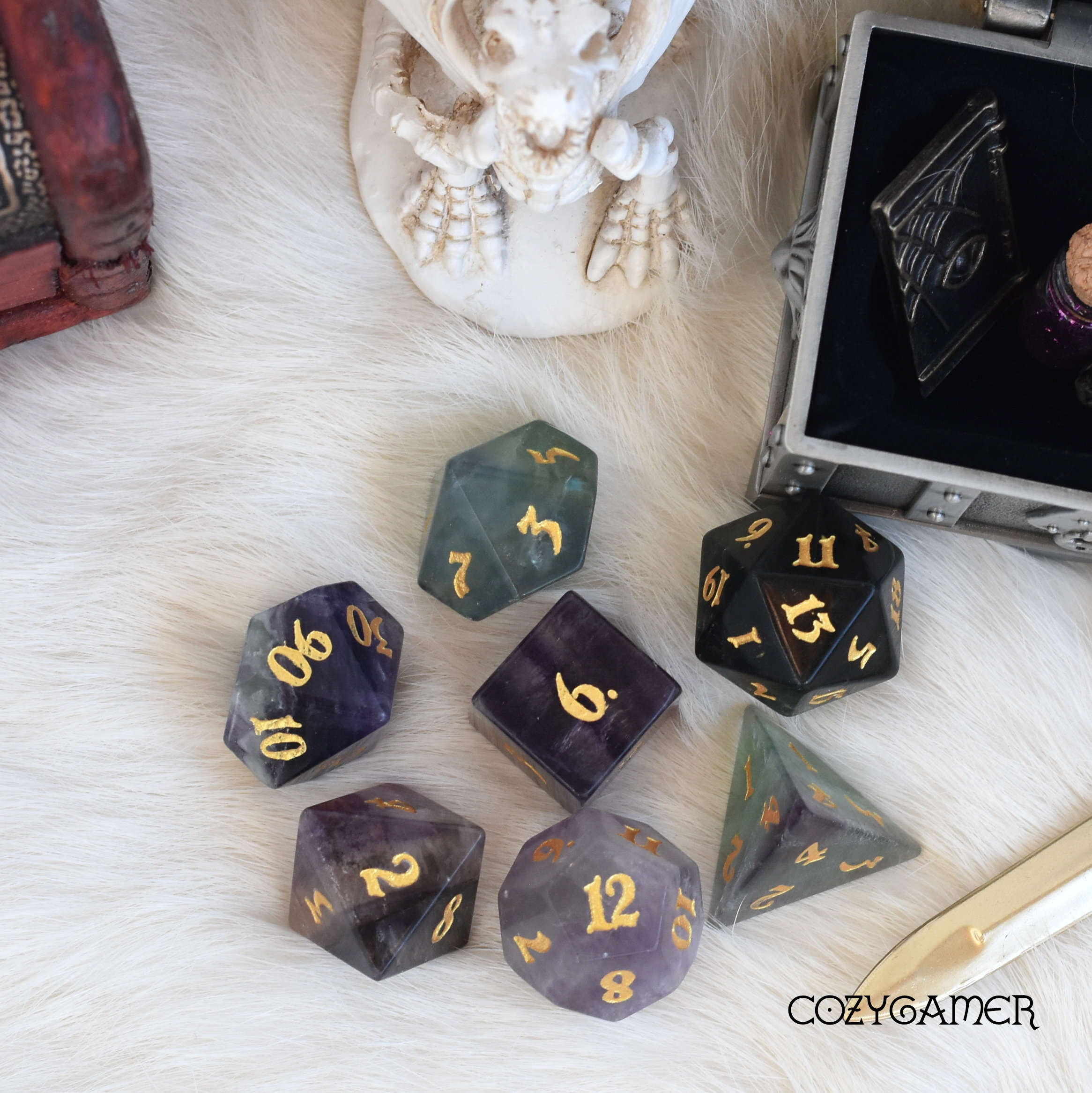 Purple Fluorite Gemstone Dnd 7pc Dice Set Polyhedral Dice - Etsy