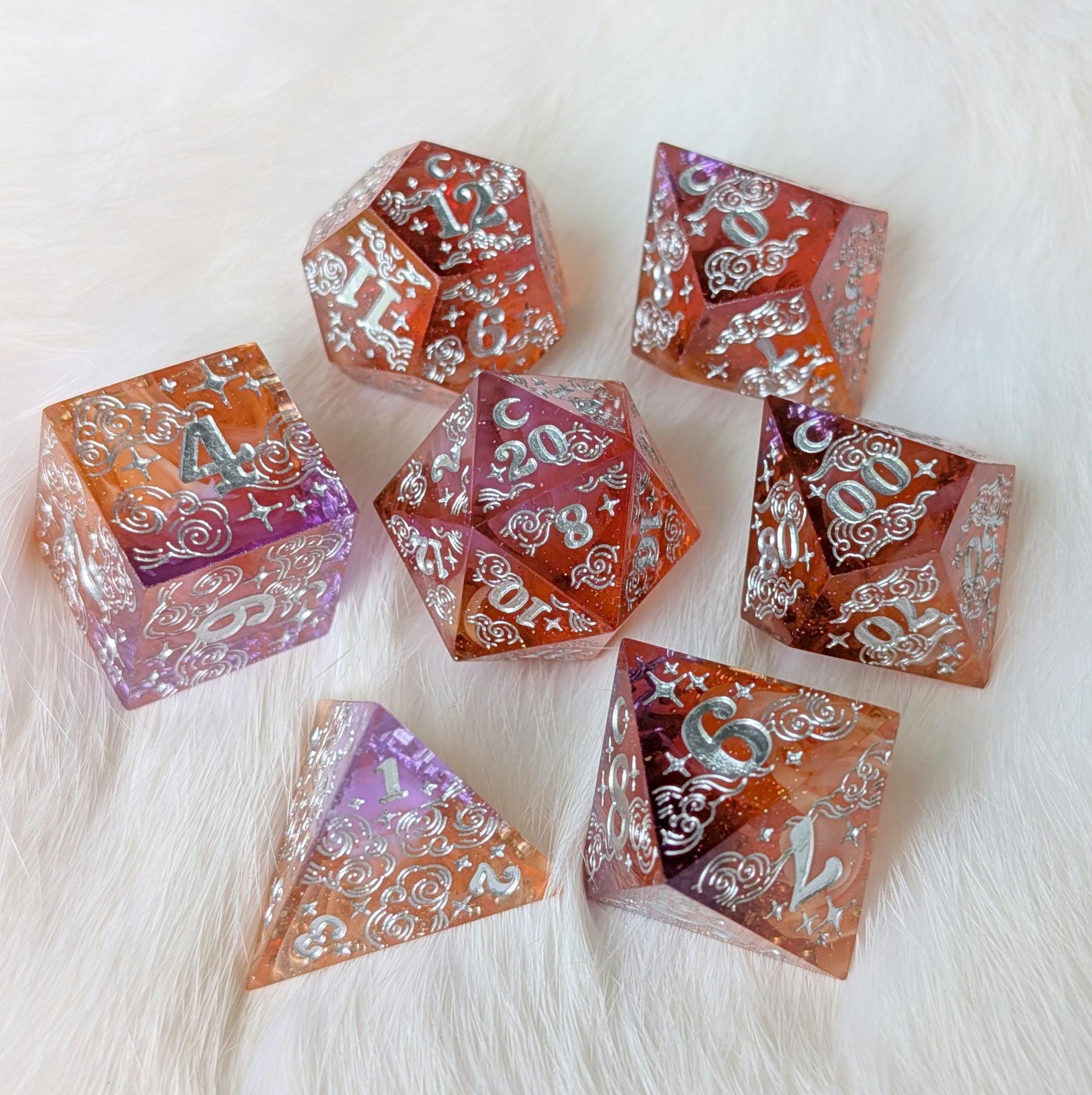 Sharp Edge Resin Dnd Dice Set: Sunset Bloom Glitter Cloud Design - Etsy