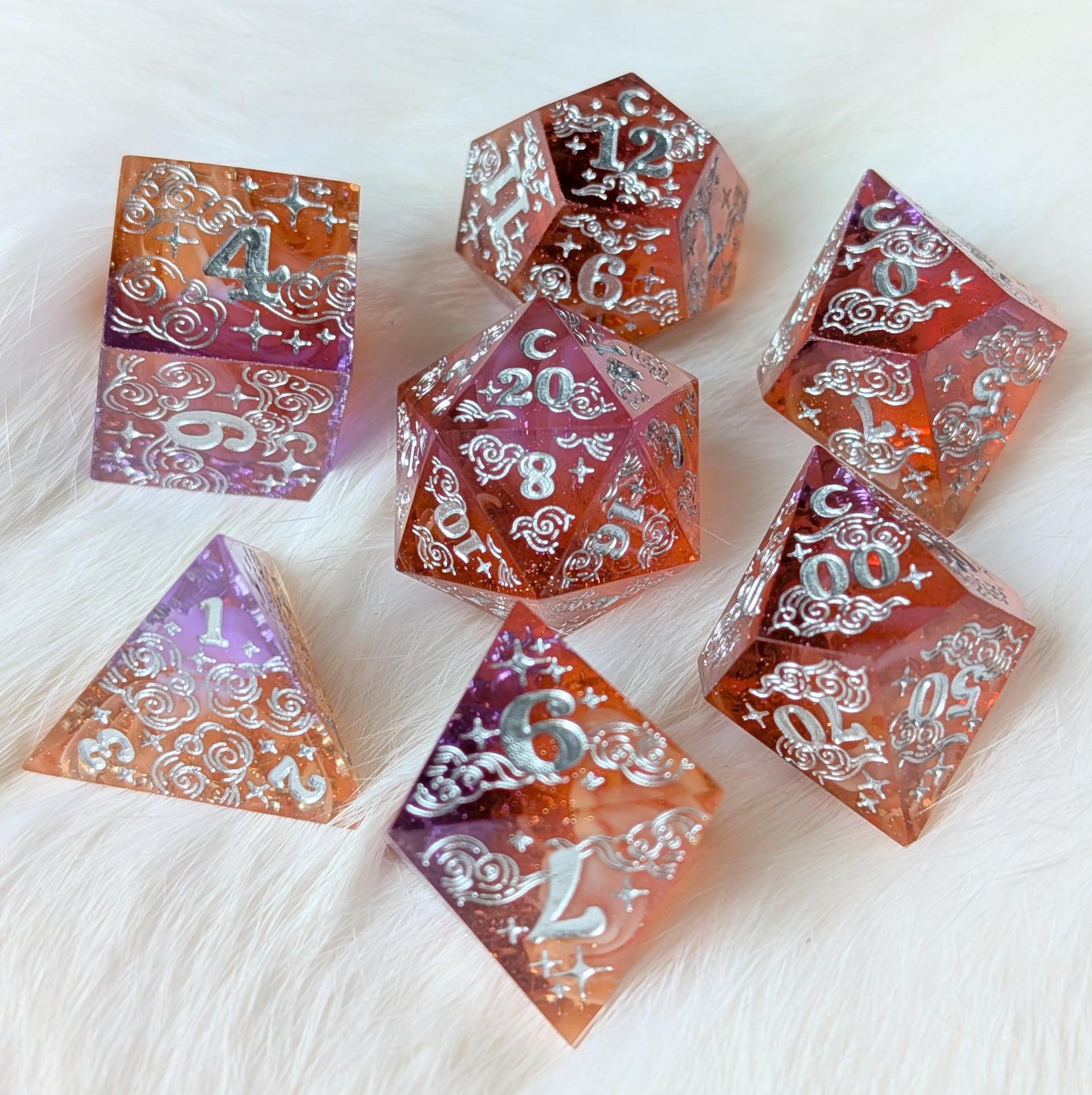 Sharp Edge Resin Dnd Dice 8 Piece Set: Dreamy Sunset Bloom Glitter ...