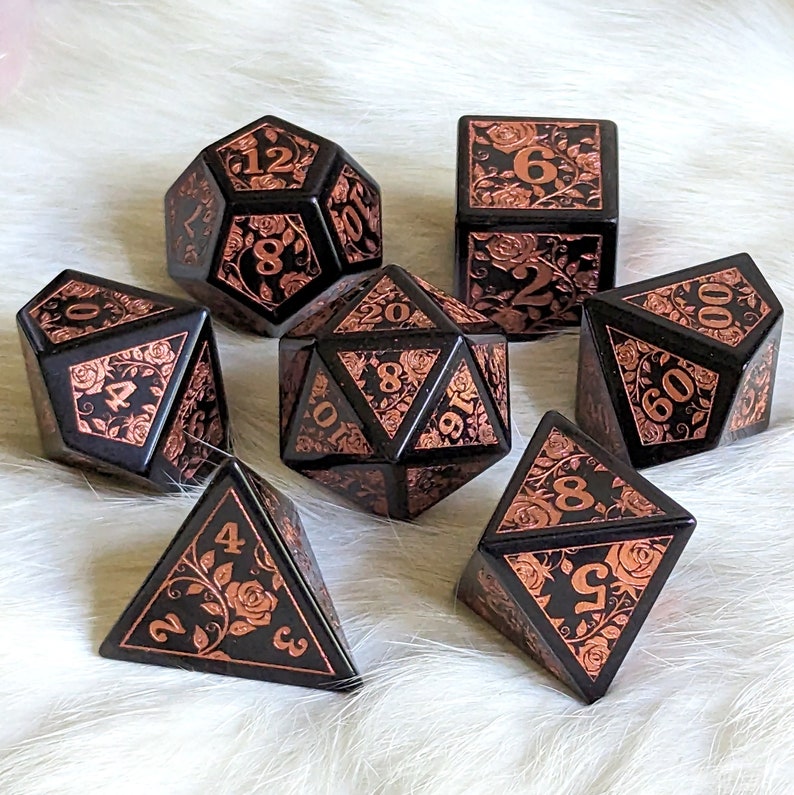 Obsidian Rose Dnd Dice Set, Polyhedral D&D Dice, Dungeons and Dragons ...