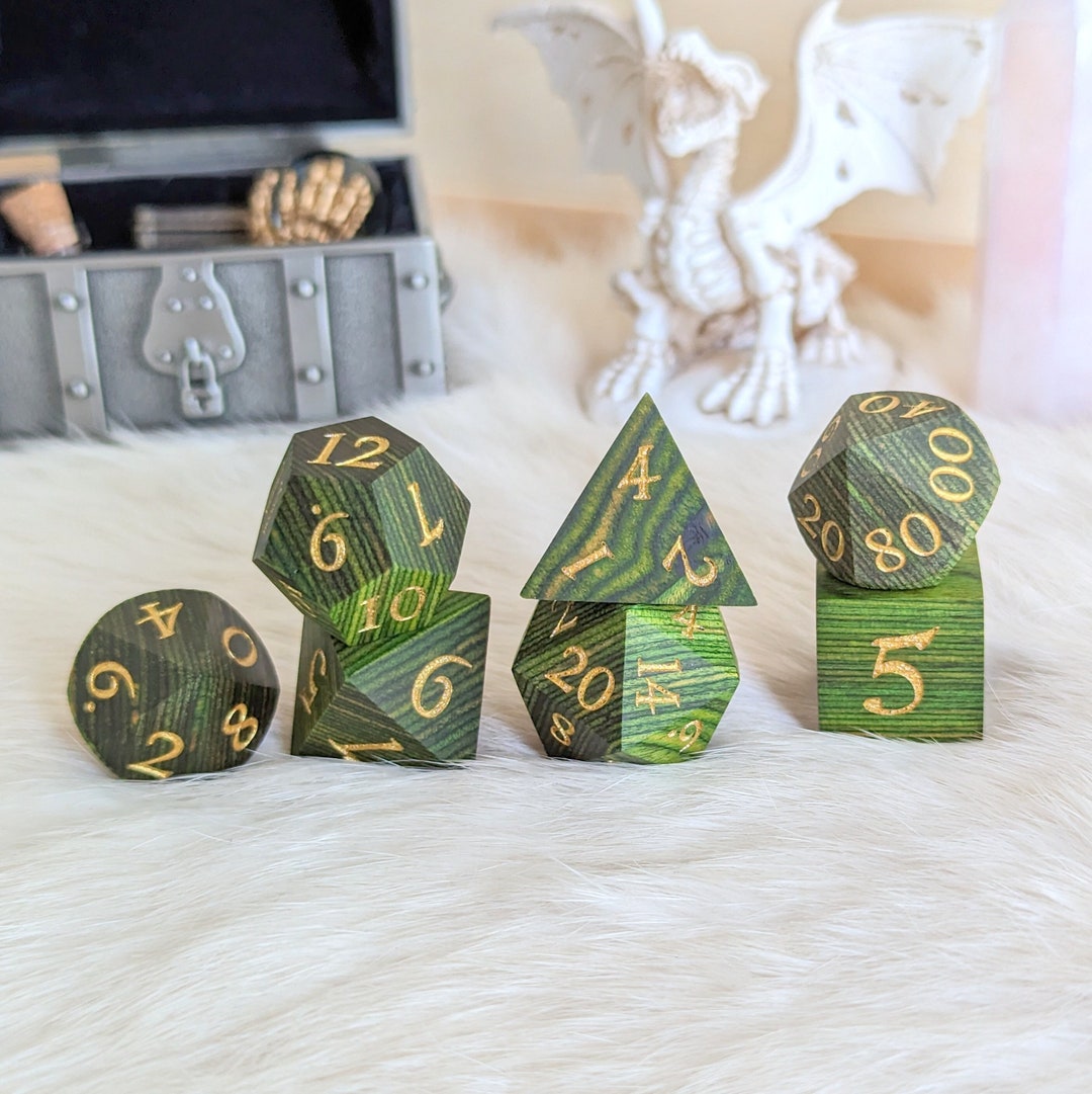Olive Green Stripe Wood Dnd Dice Set, Polyhedral Dice, D&D Dice ...