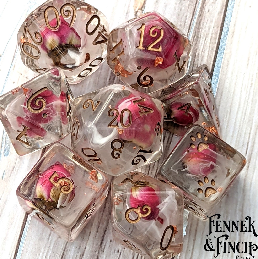 Whispering Rose Dice Set. Real Dried Rose Buds in Resin With White Ink ...