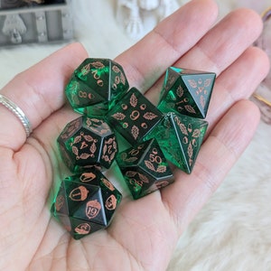 Acorn and Oak Green Glass Dnd Dice Set, Polyhedral Dice, D&D Dice ...