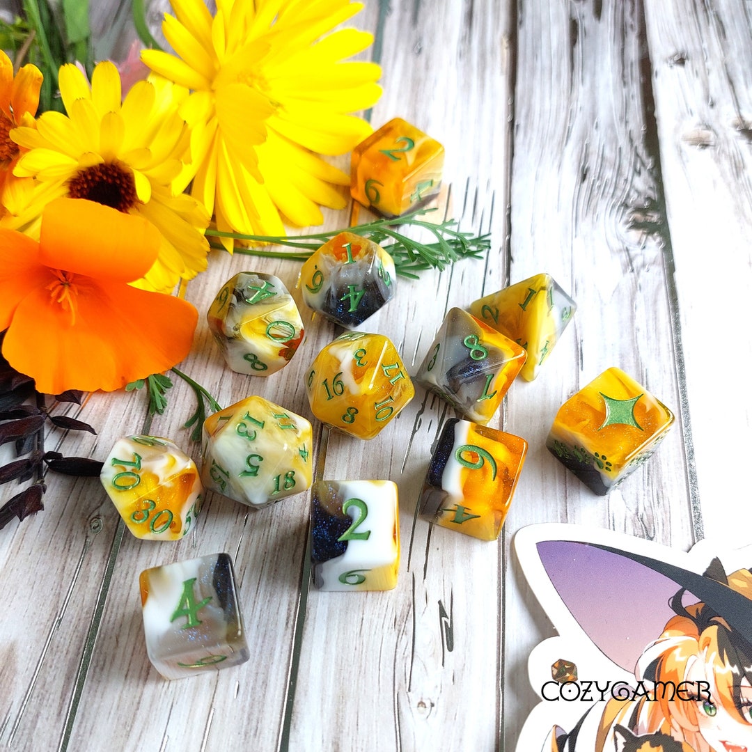 Calico Cat TTRPG Dice Sets - 8 Piece, 12 Piece, 6D6 and 5D10 Sets. D&D ...