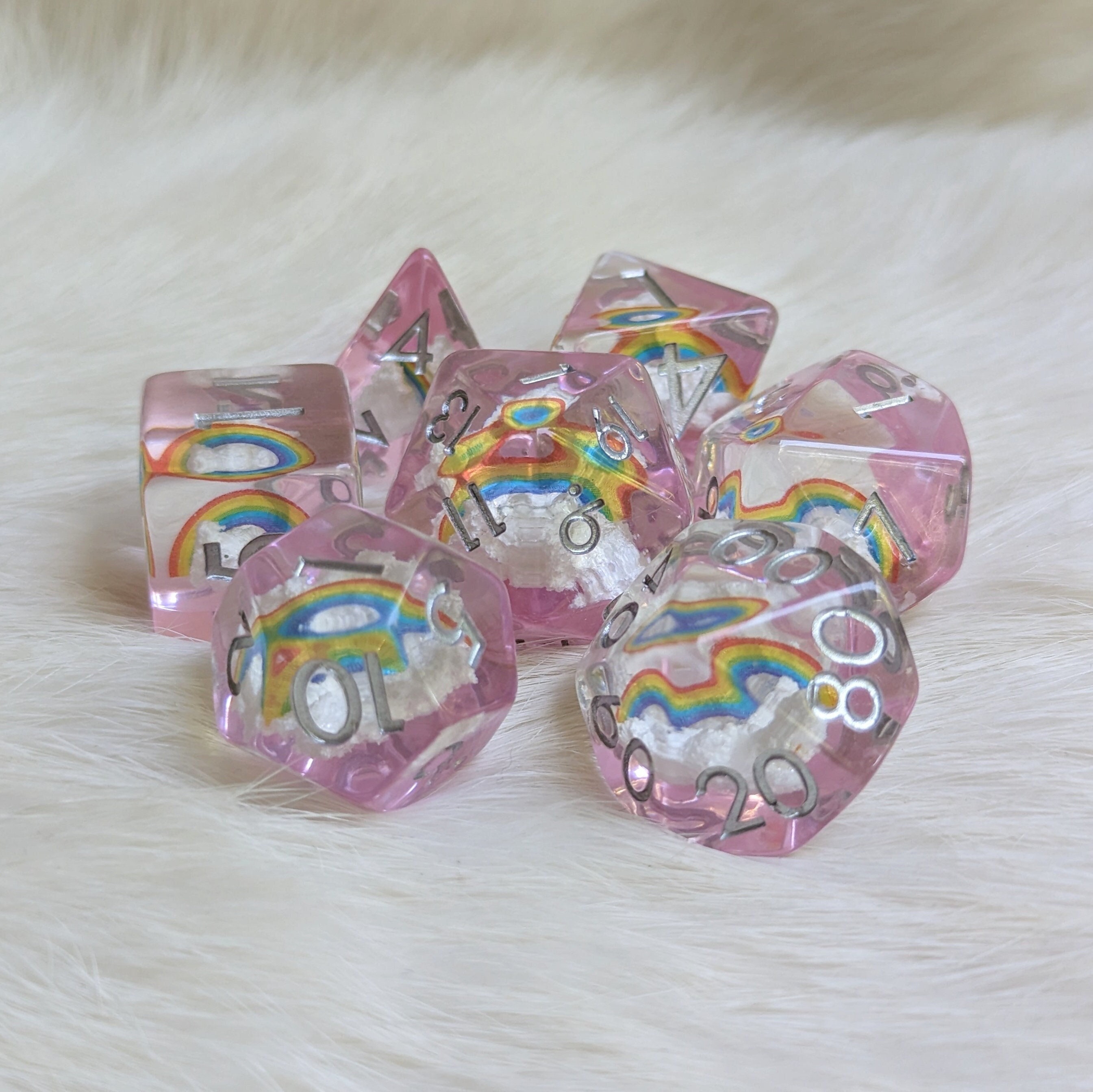 Rainbow Cloud Dice Set - 7pc Polyhedral Dnd Dice, Clear Resin ...