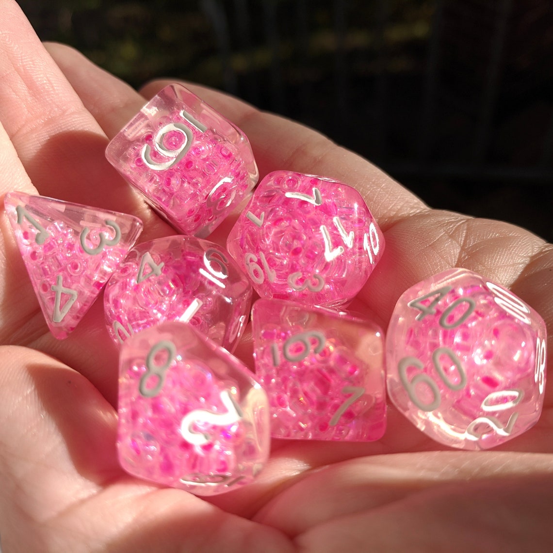 Pink Bead Dnd Dice Set, Polyhedral Dice, D&D Dice, Dungeons and Dragons ...