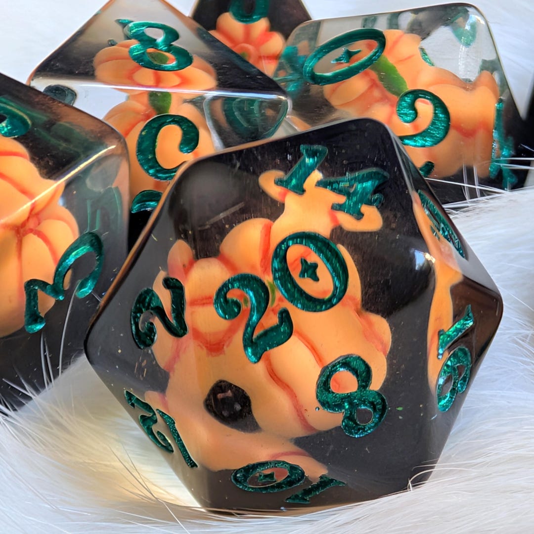 Dnd Dice Set Pumpkin Inclusion Black and Green Polyhedral Dice for ...