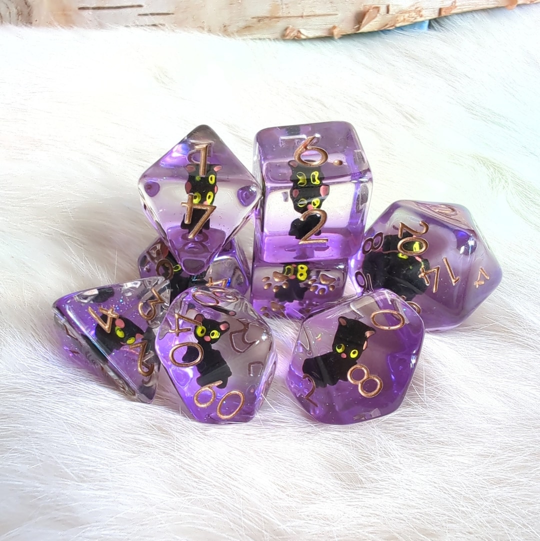 Black Cat Dnd Dice Set, Polyhedral Dice, D&D Dice, Dungeons and Dragons ...