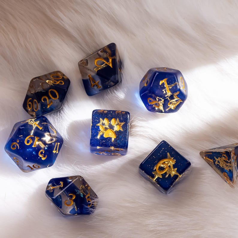 Moon and Stars Dice Set: 8 Piece Blue Resin Polyhedral Dice for D&D - Etsy