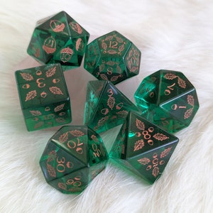 Acorn and Oak Green Glass Dnd Dice Set, Polyhedral Dice, D&D Dice ...
